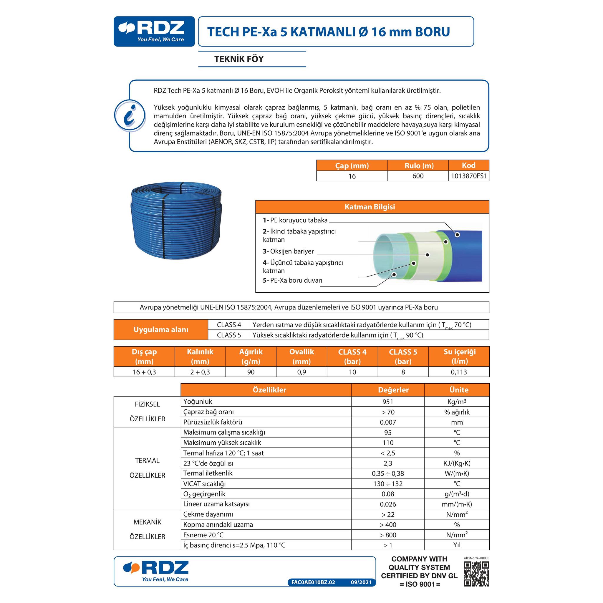 Caleffi RDZ Tech PE-Xa 5 Katmanlı Oksijen Bariyerli Yerden Isıtma Borusu 16x2mm - 42,31 TL